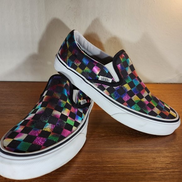 Vans | Shoes | Vans Shiny Rainbow Checkerboard Slipon Men 6 Women 75 ...